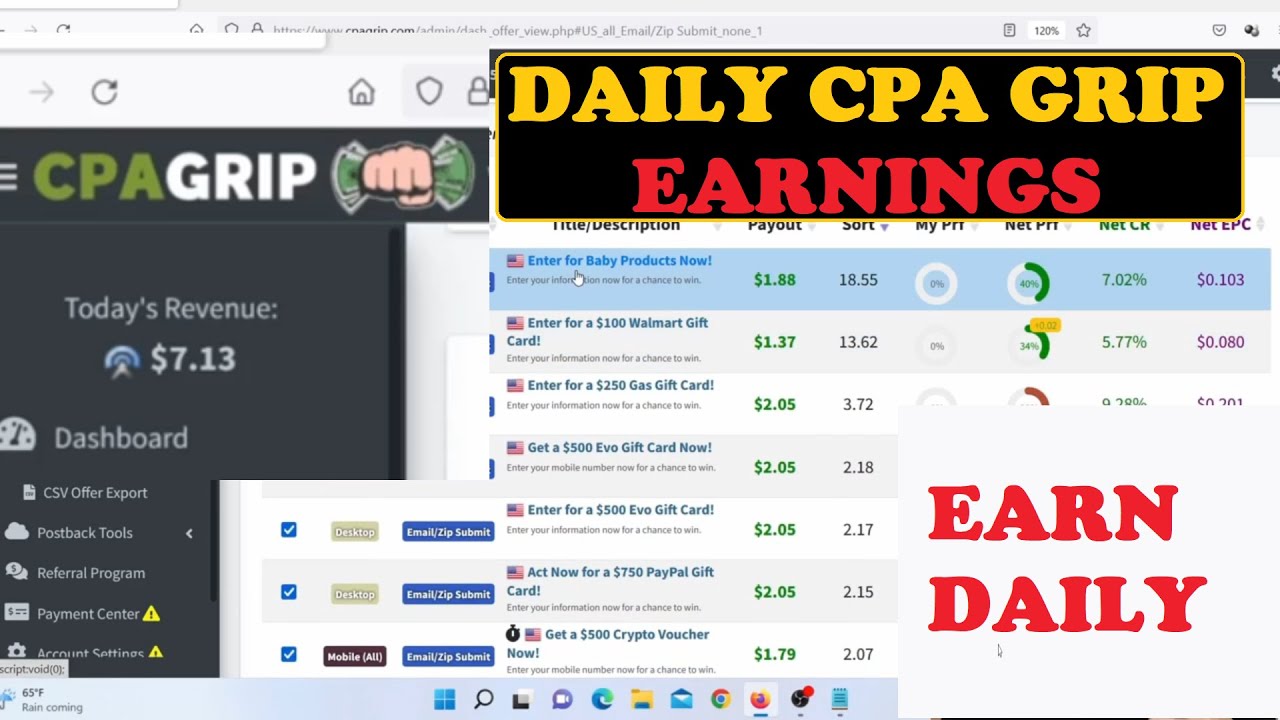 Daily $7+ CPAGrip earnings proof using free traffic and Quilbot article ...