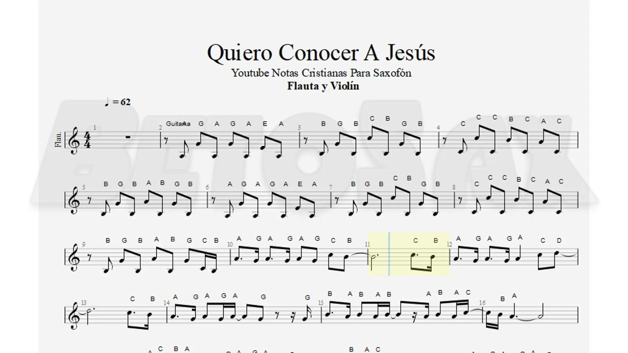 Yeshua Quiero Conocer A Jesús, Flauta y Violín, Partitura, Cifrado ...