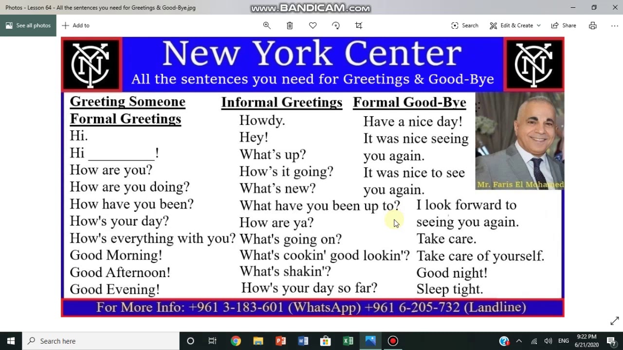 Video # 64 - All the sentences you need for "Greetings & Good Bye ...