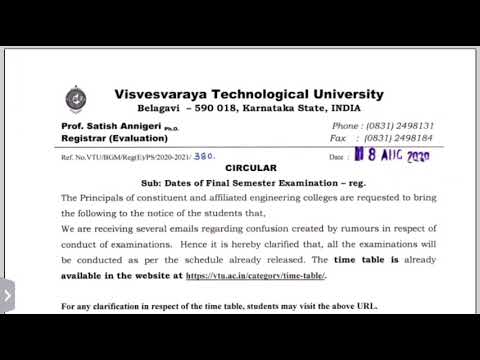 VTU IMPORTANT CIRCULAR:18/08/2020