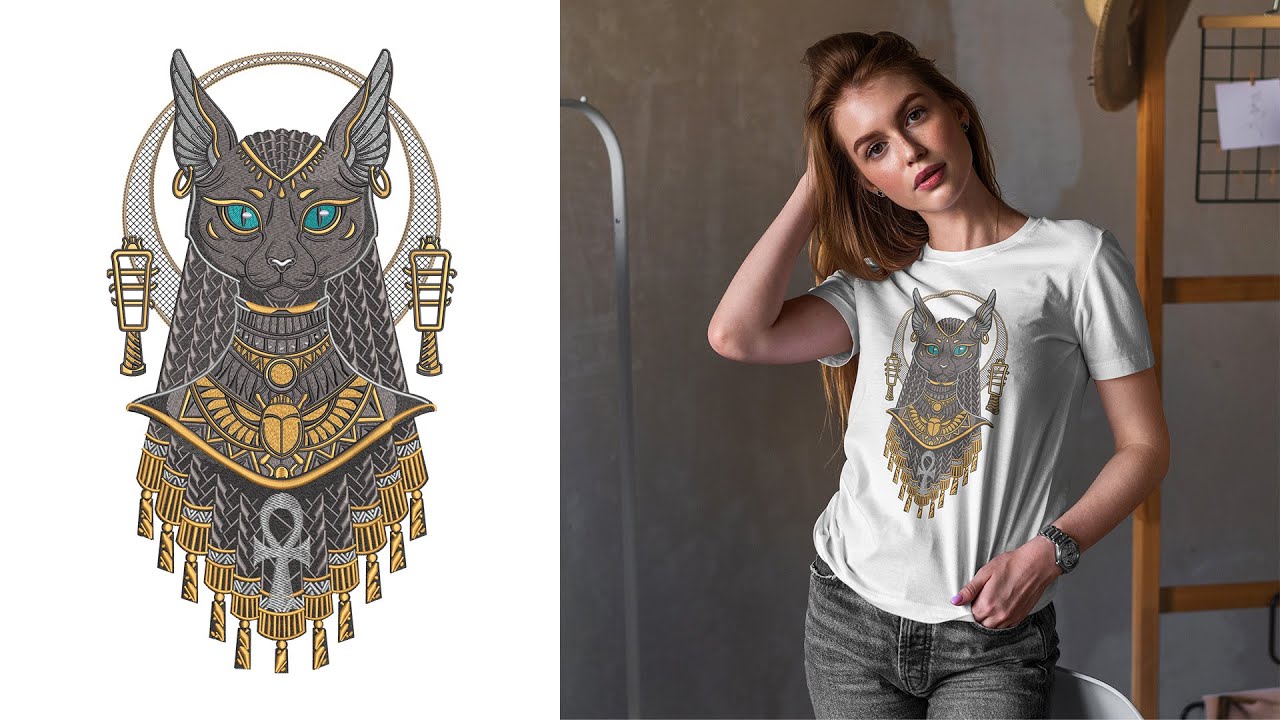 Egyptian Goddess Bastet Machine Embroidery Design | Digital Embroidery ...
