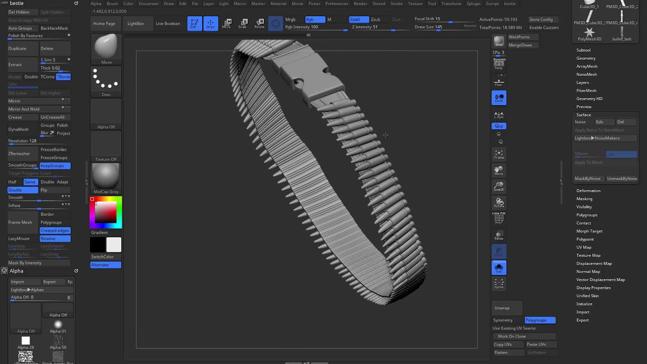 22 bullet belt ZBrush Curve Brush - YouTube