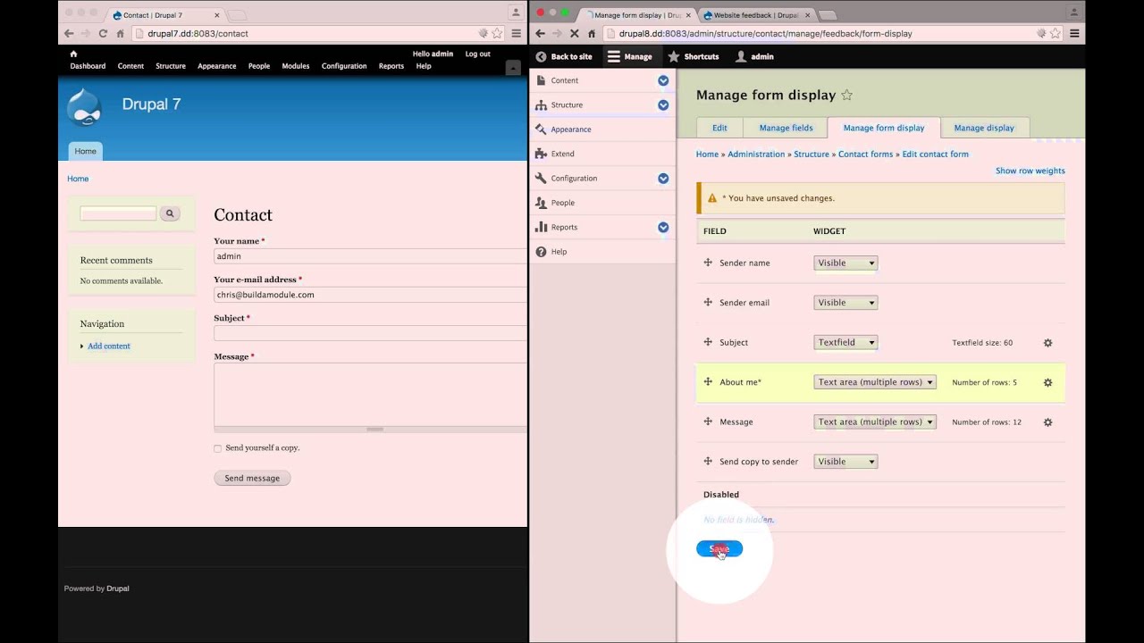 51. Reviewing the Drupal 8 form builder and comparing it with the Drupal 7 contact module - YouTube