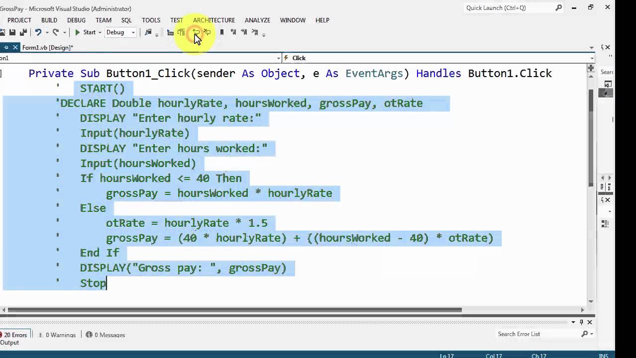 Visual Basic Assignment 4 A - Gross Pay using If Condition - YouTube