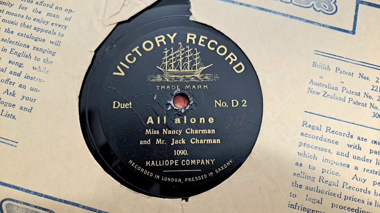 All Alone. Miss Nancy & Mr Jack Charman. Victory 78rpm Record from ...