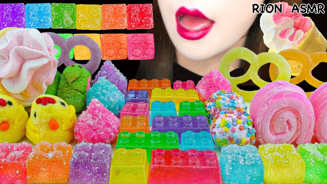 【ASMR】EDIBLE LEGO BLOCK,FROZEN JELLY ROLL-UPS,CRUNCHY GUMMY,MARSHMALLOW ...