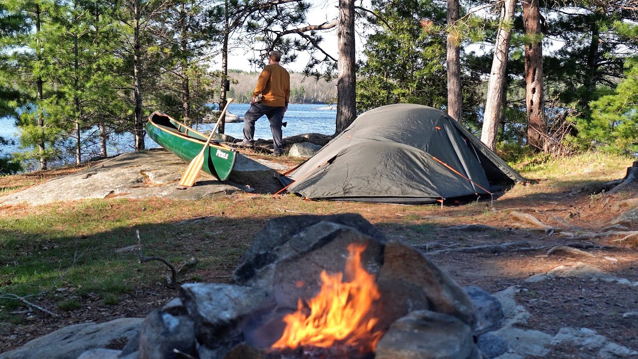 Solo Canoe Camping in the Spring (on an island) - YouTube