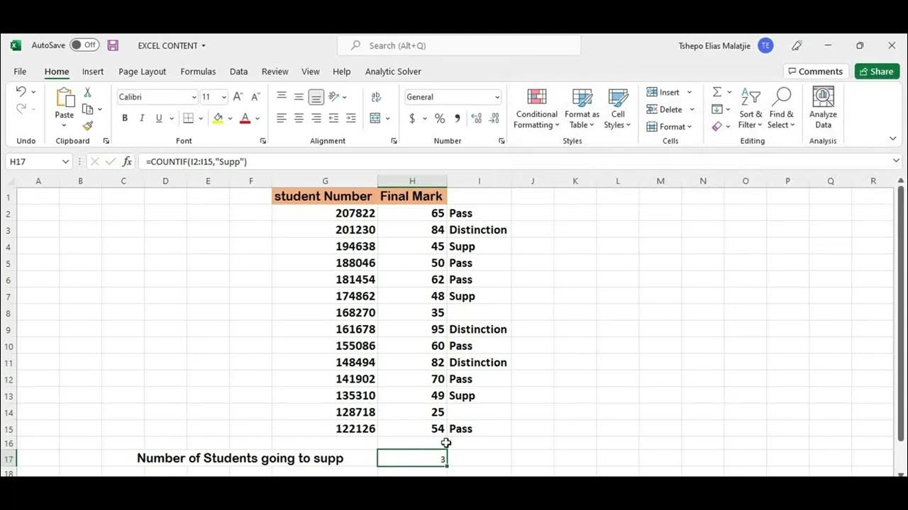COUNTIF Function - Microsoft Excel - YouTube