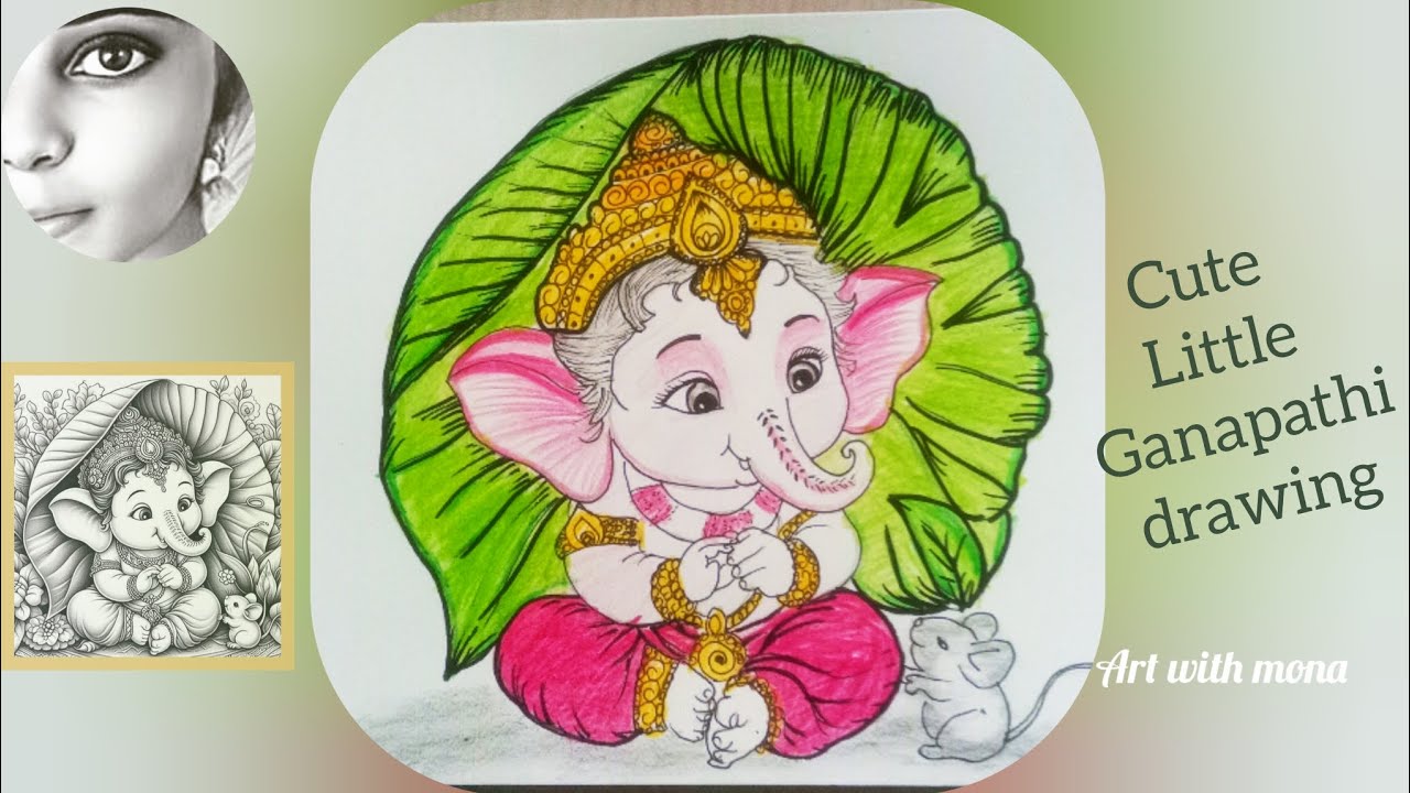 how to draw a cute little ganapathi colour pencil drawing..|| GANAPATHI ...