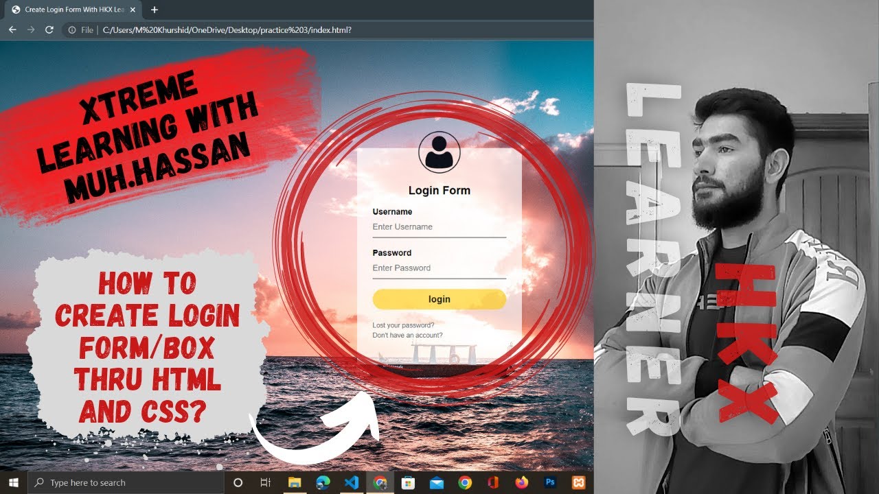 Hkx Learner How To Create Login Formbox Thru Html Css Urduhindi Tutorial Muhammad 2501