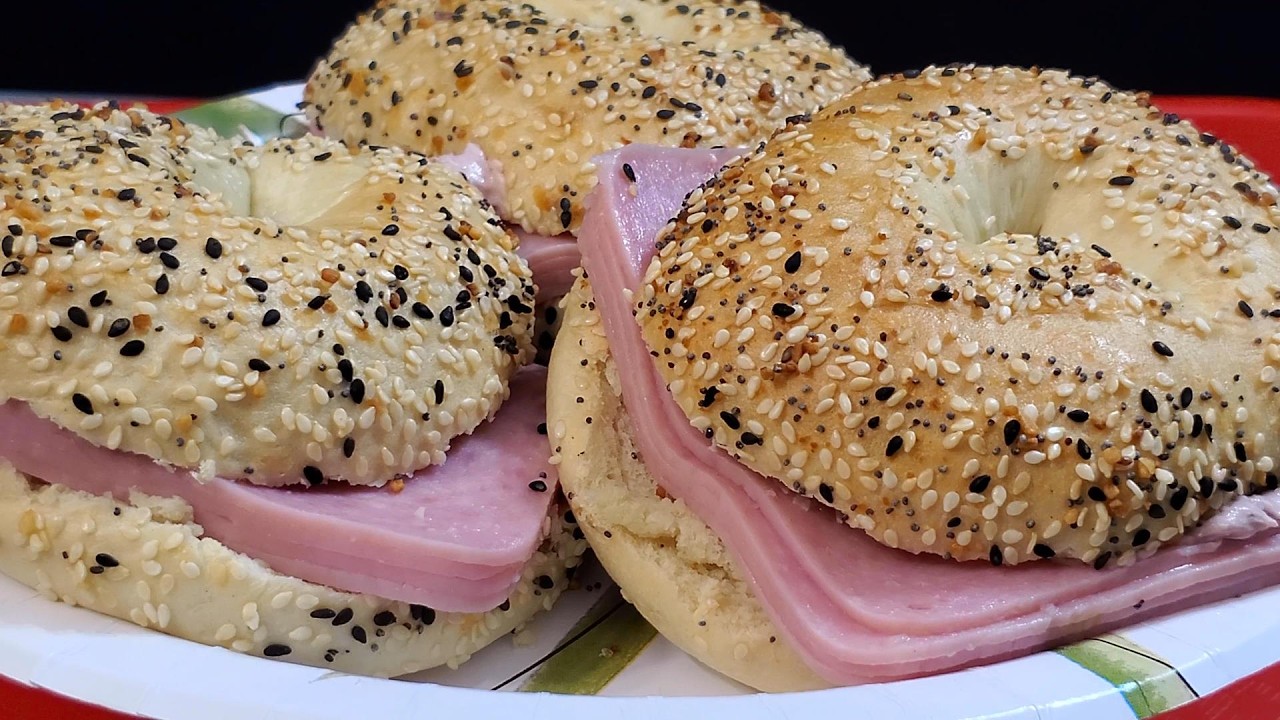 Strawberry Cream Cheese Sliced Ham Bagel Sandwich - YouTube
