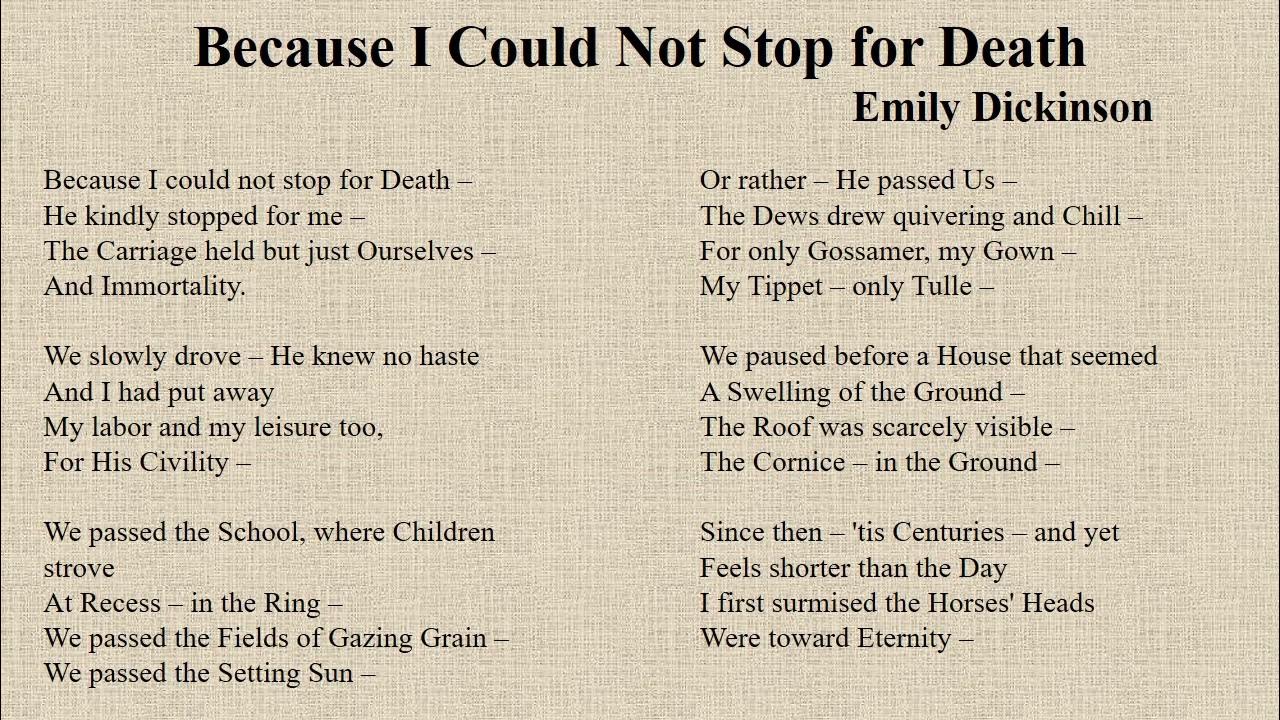 Emily Dickinson's "Because I Could Not Stop for Death" (Summary ...
