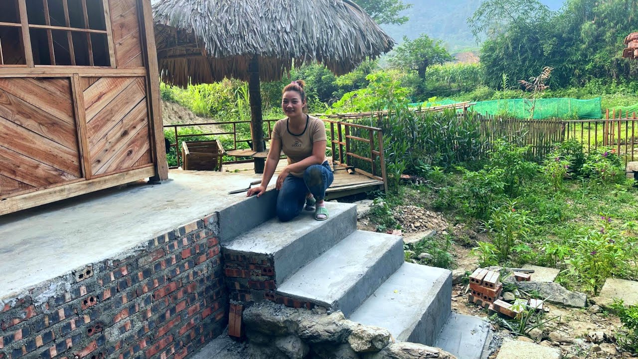 Ly Mai built solid stairs for wooden CABIN - peaceful life - YouTube