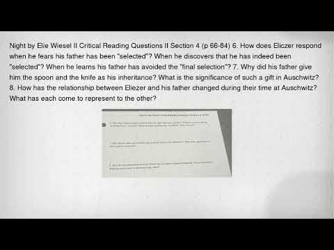 Night by Elie Wiesel II Critical Reading Questions II Section 4 (p 66 ...
