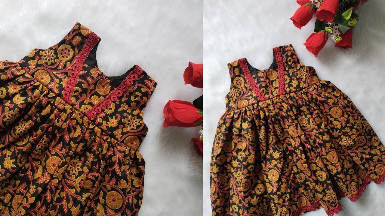 Simple summer cotton frock cutting and stitching in Tamil (1year old ...