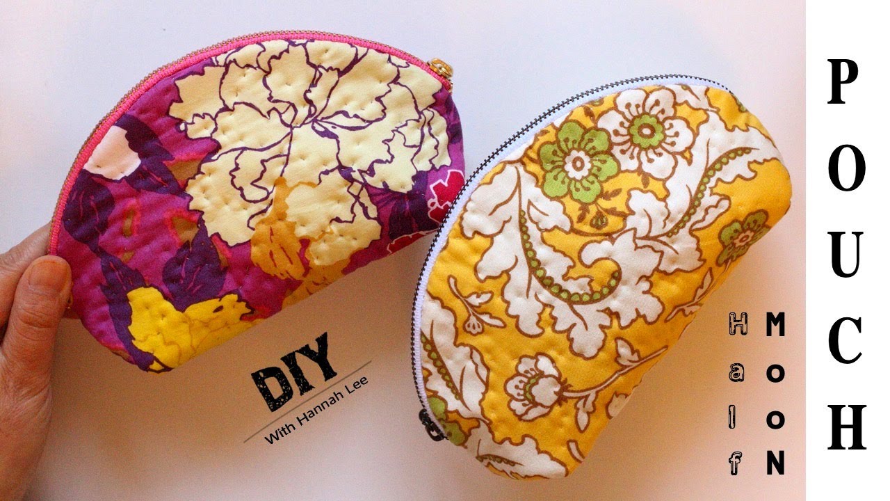 How to make a pouch/Half Moon Zipper pouch/Making pattern/Hand Sewing ...