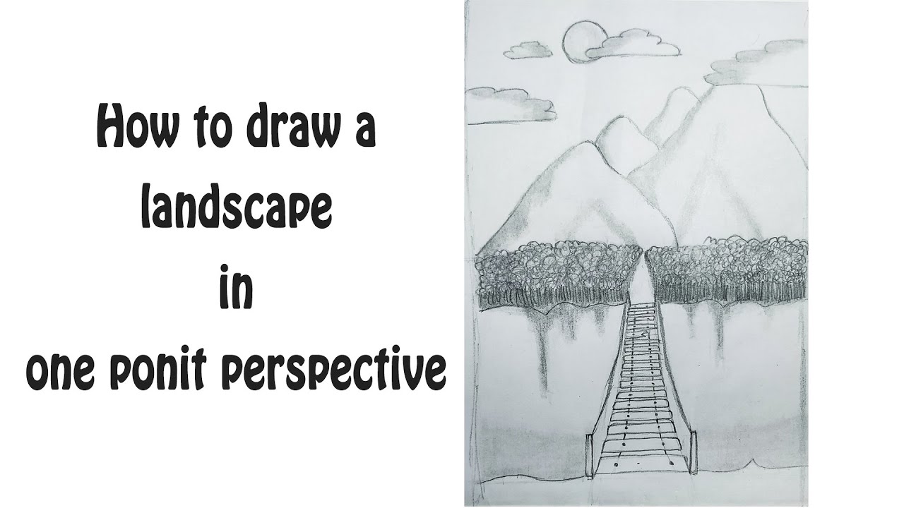 How to draw landscape in one point perspective | how to draw nature ...