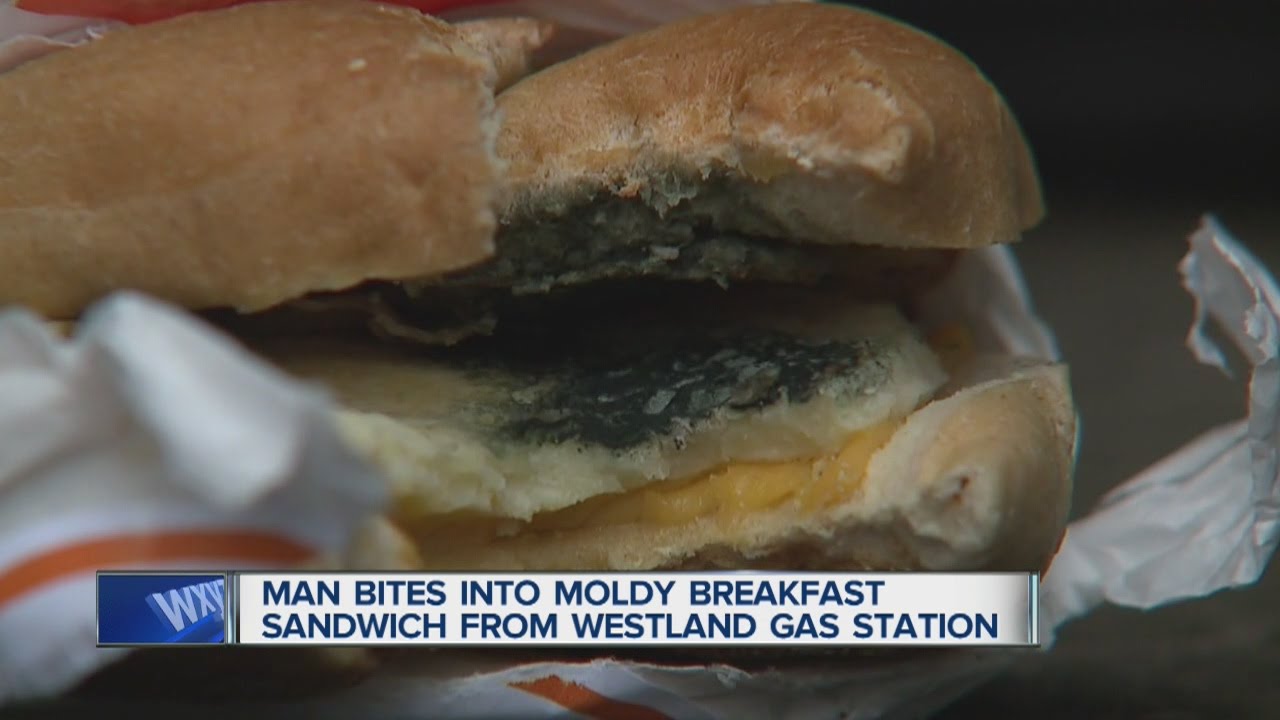 Man bites into moldy breakfast sandwich at Westland gas station - YouTube