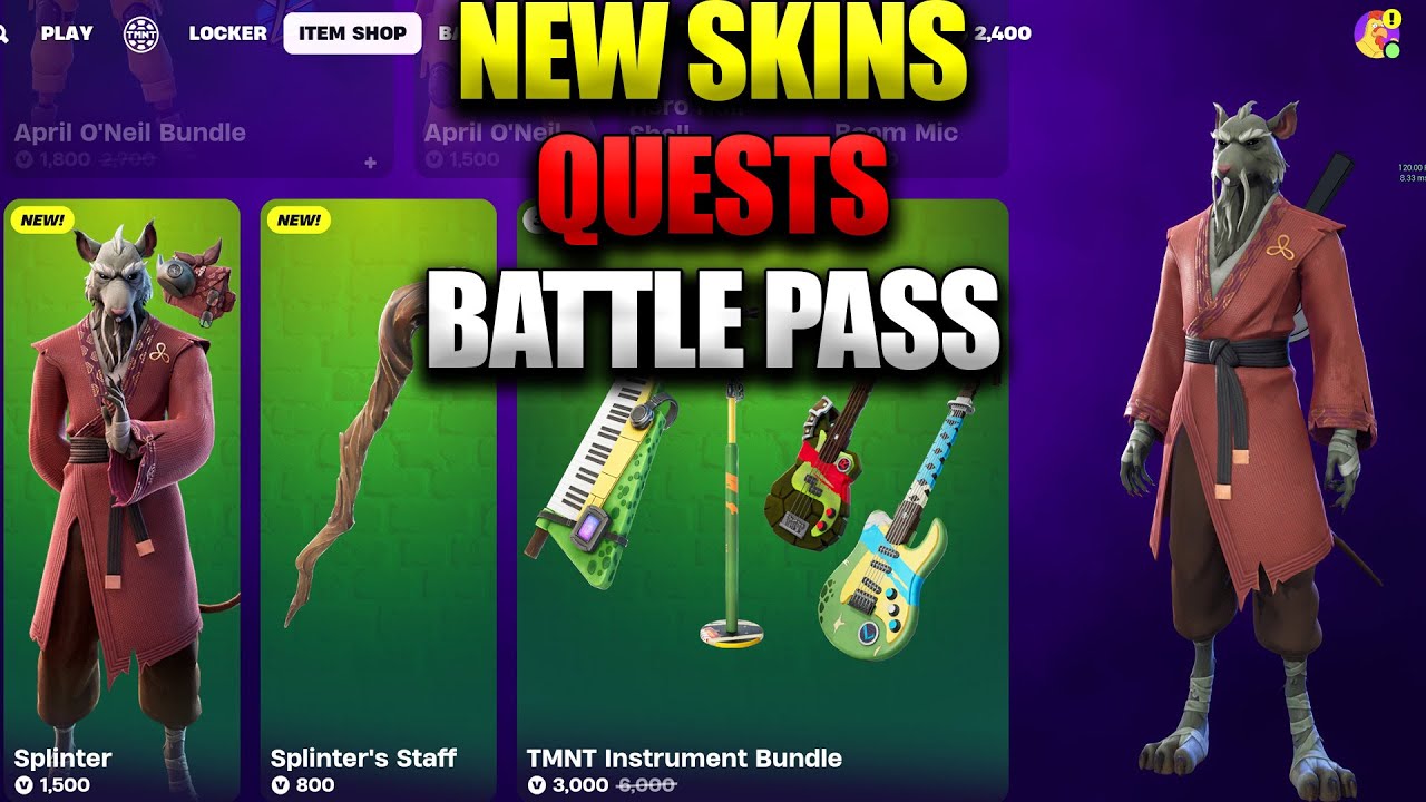 New Fortnite TMNT Mini Battle Pass! Grab All New Shredder And Splinter ...