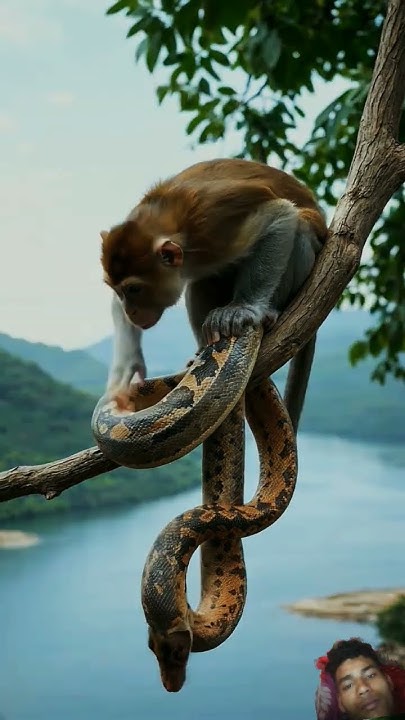 The monkey playing with the python was tired #monkey #python #shorts # ...