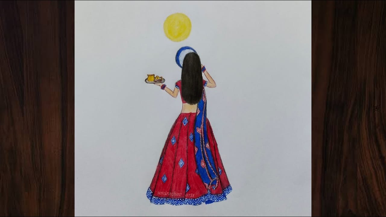 Karwa chauth drawing | करवा चौथ ड्राइंग | Traditional karwa chauth ...