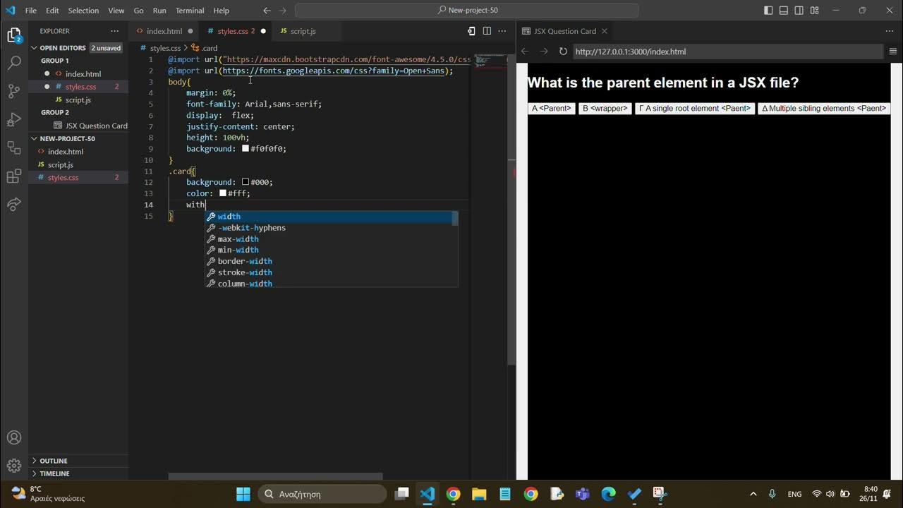 Question Card JSX Html Css - YouTube