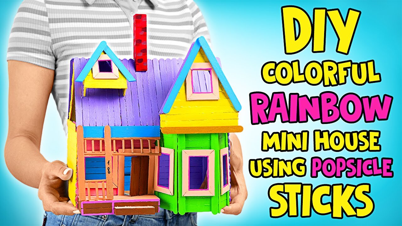 EASY! DIY Colorful Rainbow Mini House Using Popsicle Sticks | FUN CRAFT ...