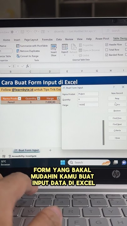 Cara Buat Form Input Data di Excel #exceltips #exceltricks #exceltutorial #excel - YouTube