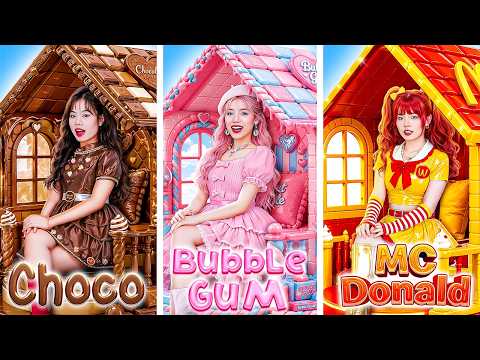 Poor Chocolate Vs Rich Bubble Gum Vs Giga Rich Mcdonald At Doll Room Makeover Challenge!