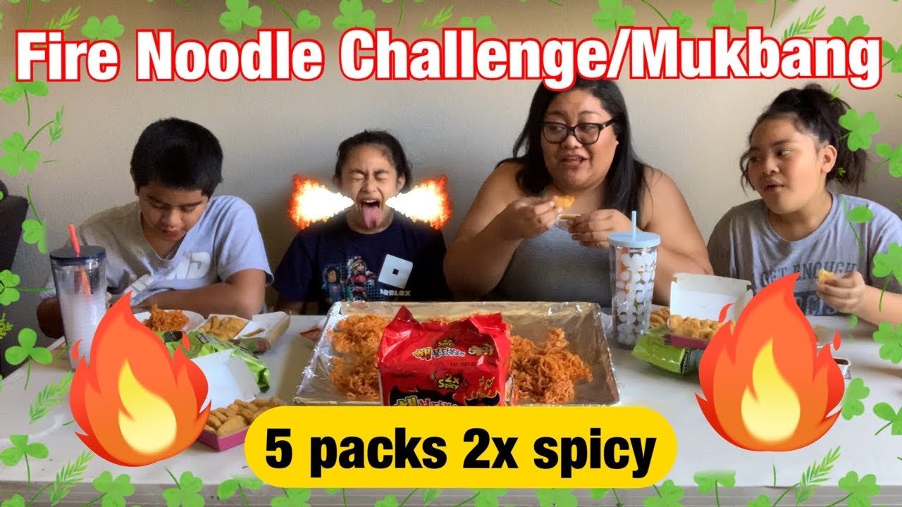 Fire Noodle Challenge/Mukbang with my family | 5 packs 2x Spicy | 🔥🍜 ...