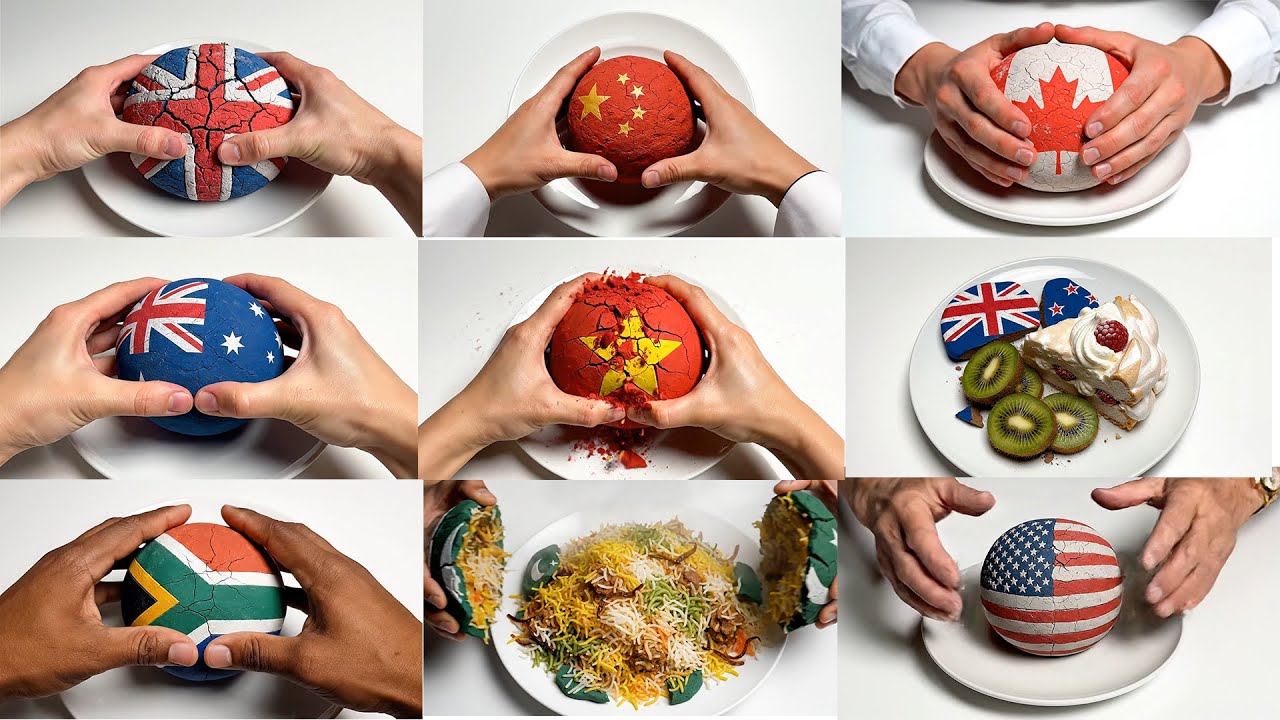 100 Balls Of Food | What's Hidden Inside the World Flags 🌍 ASMR Clay ...