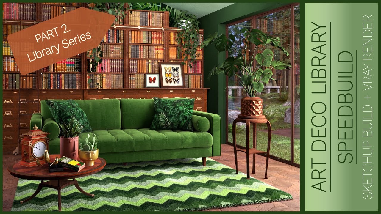 ART DECO LIBRARY SPEEDBUILD || SKETCHUP & VRAY - YouTube
