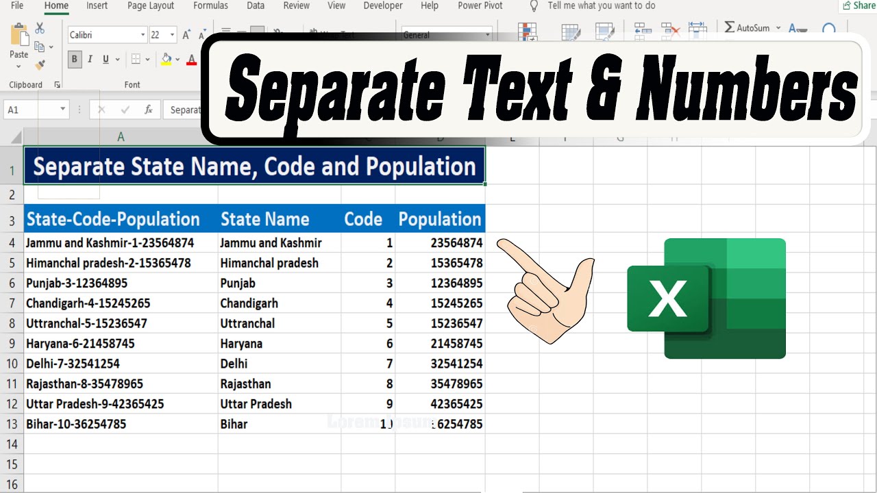 Separate State Name, State Code and Population | Shorts | - YouTube