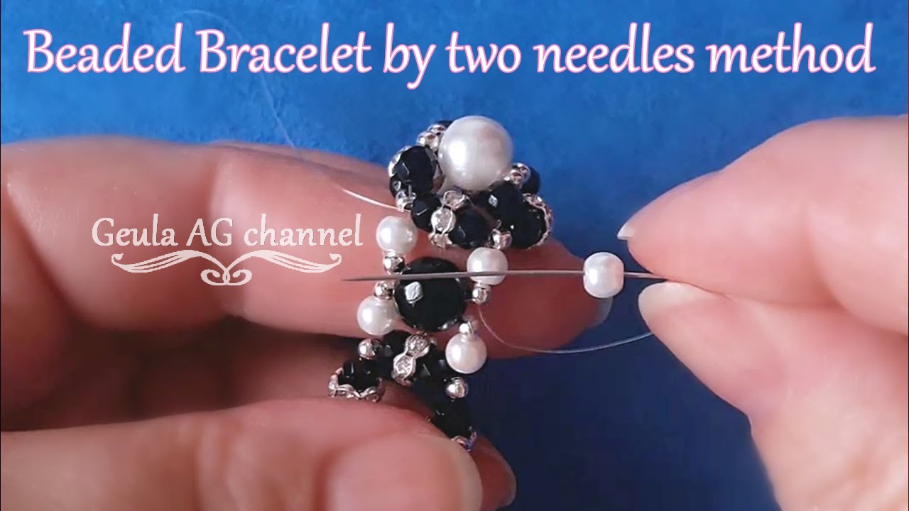 Beaded Bracelet by Two Needles Method Black and White Diy Beads ...