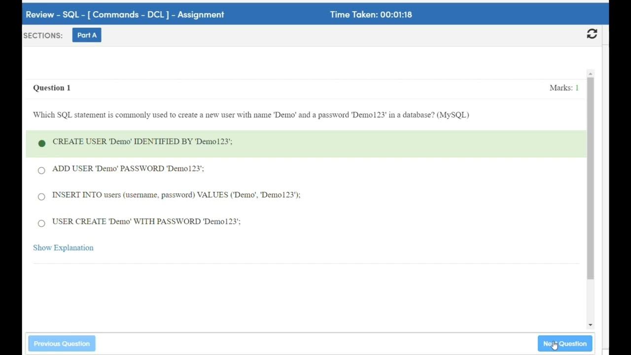 Quiz 68 Section 5 Commands Dcl Kodnest Dream Factory 2024 Java Full Stack