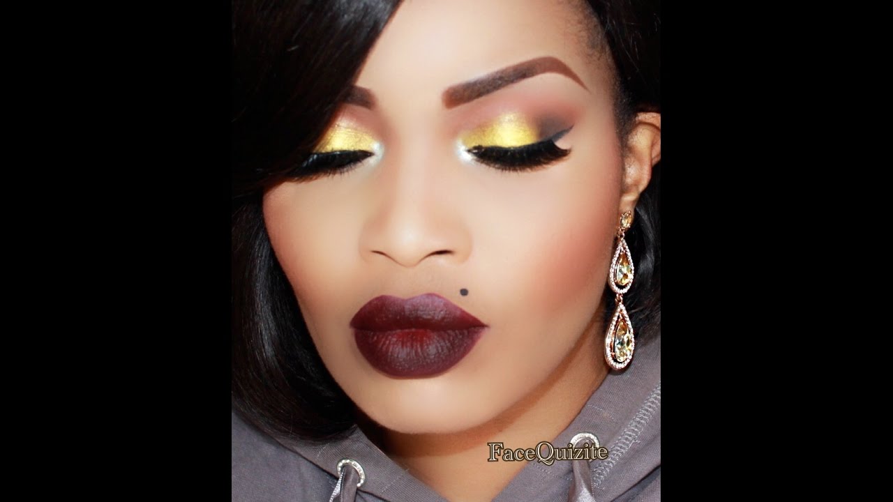 Autumn / Fall Makeup - Subtle Gold Eyes and Dark Bold Lips - YouTube