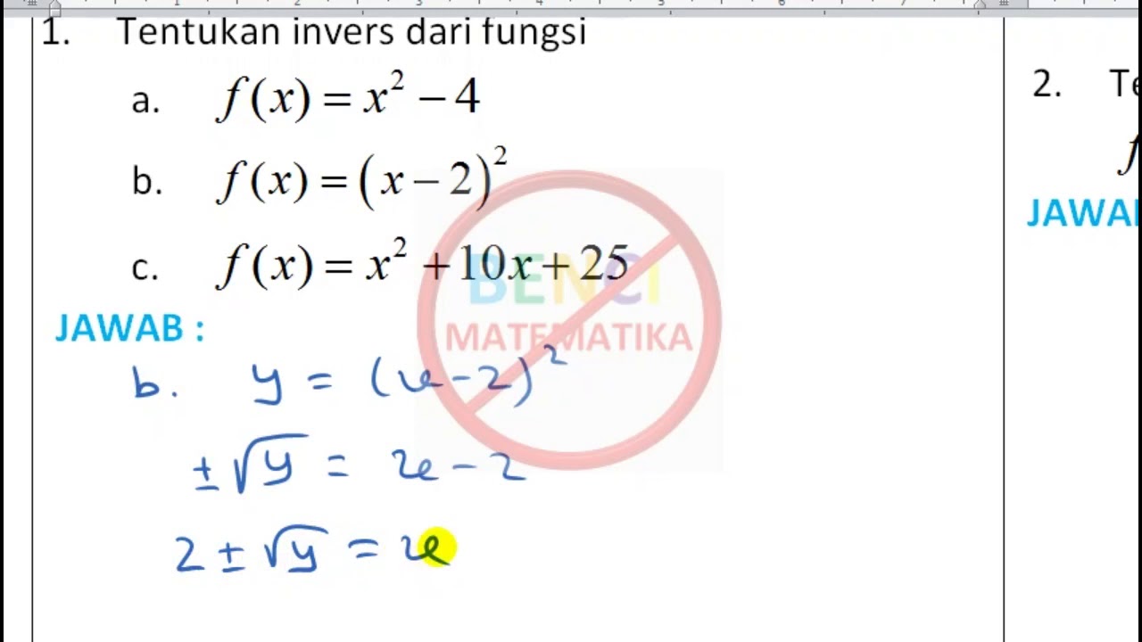 Cara Cepat Fungsi Invers Contoh 2 - YouTube