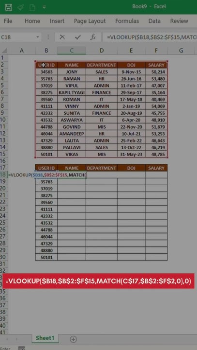 VLOOKUP with MATCH | #exceltech #excel #exceltricks #excelshortcuts #vlookup #match #excelgyan ...