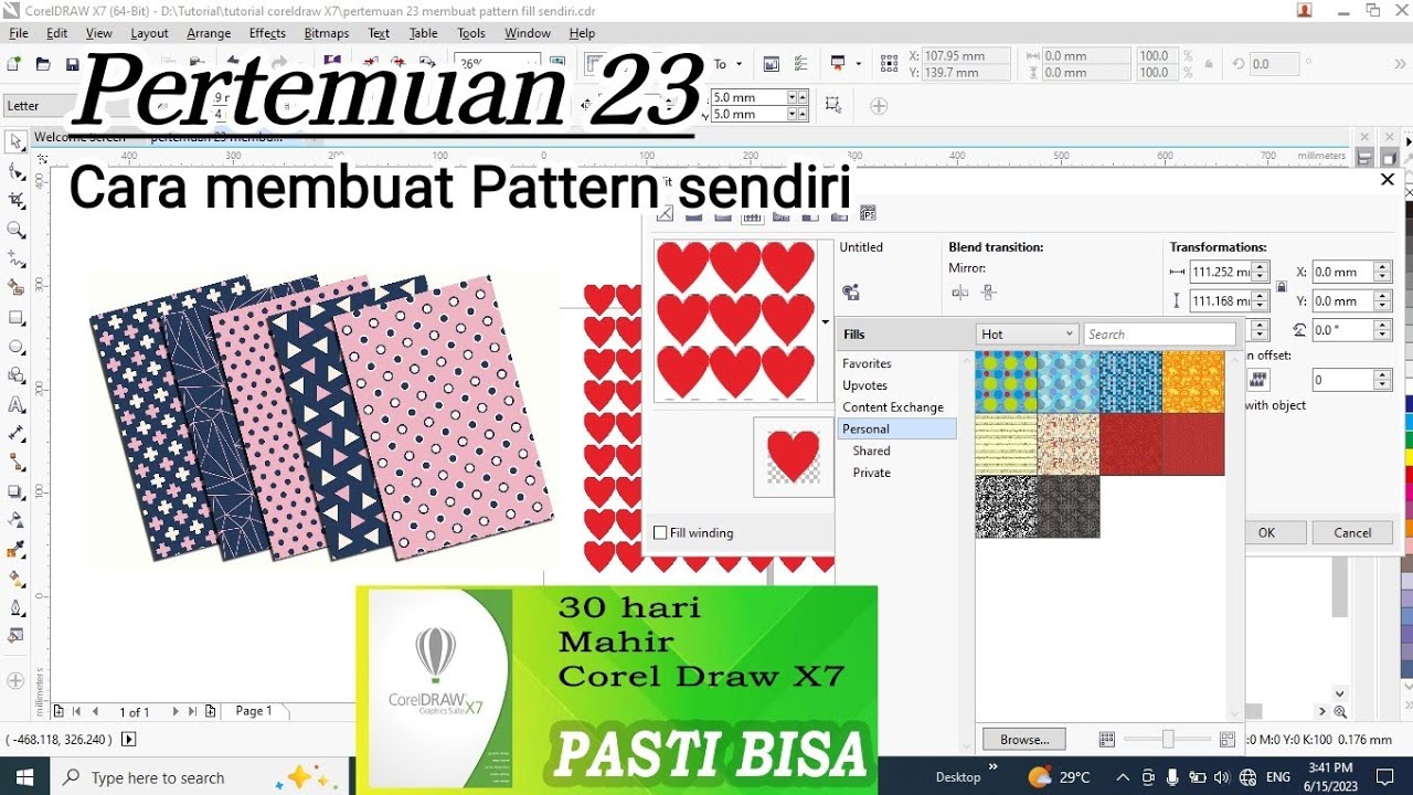 Pertemuan #23 Cara membuat pattern fill sendiri pada corel draw x7 ...
