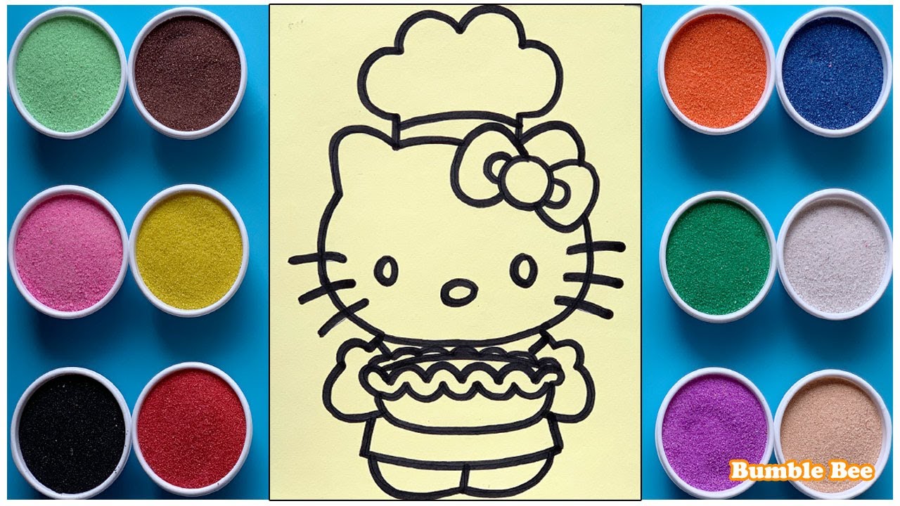 MASTERCHEF HELLO KITTY SAND PAINTING/TÔ TRANH CÁT ĐẦU BẾP HELLO KITTY/ LEARN COLORS/BUMBLE BEE ...