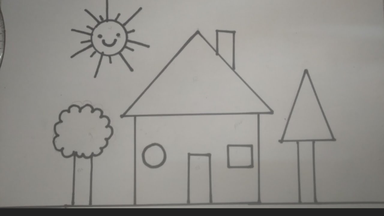 How to draw a house from shapes /House drawing easy and colouring for ...