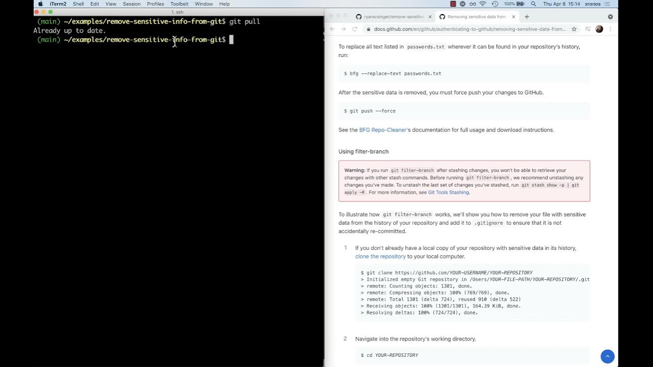 Removing sensitive information from git history - YouTube