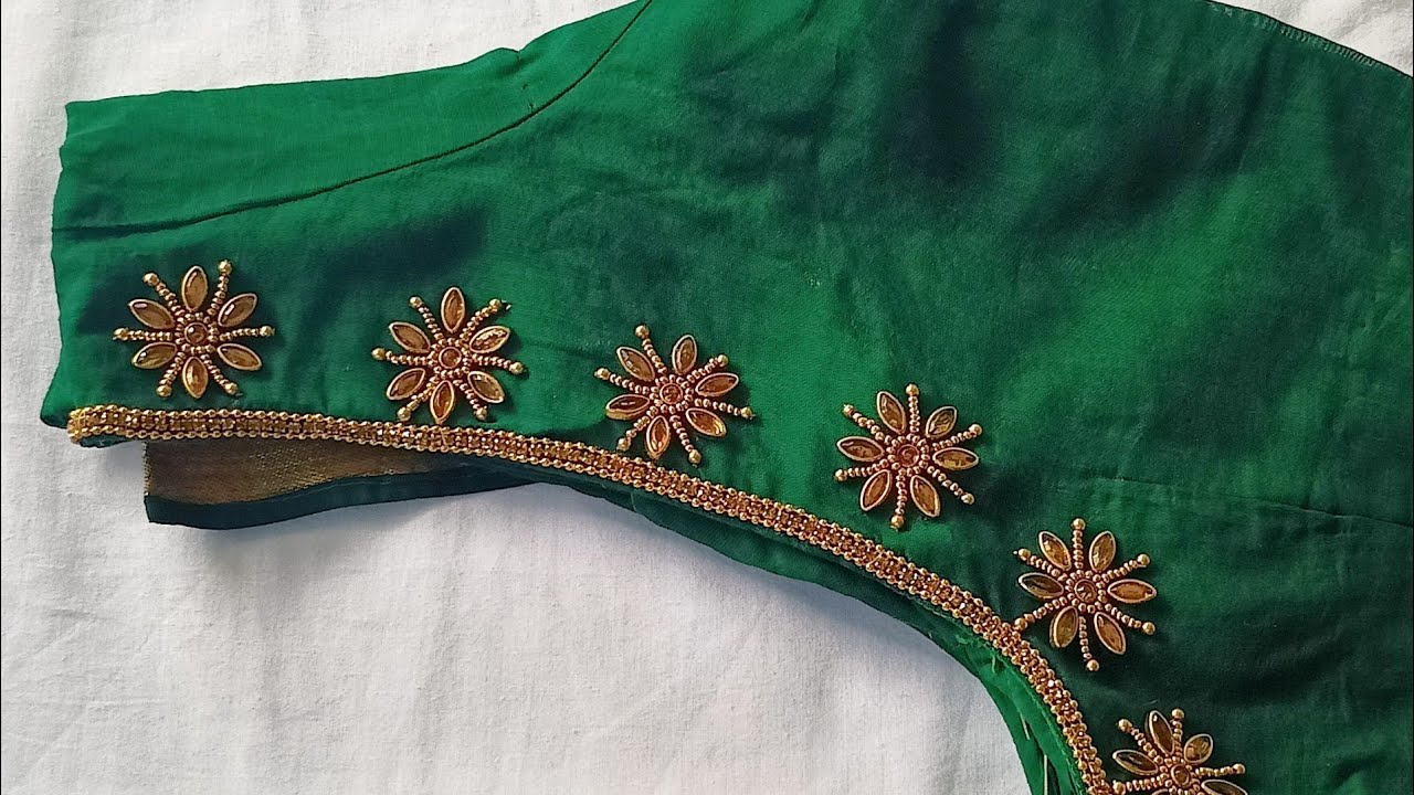 Simple&Beautiful design on stitched blouse//Aari work design stitching ...