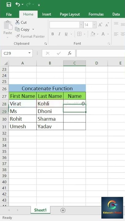 ##How to Combine First and Last Name in Excel #Concatenate Function #Excel#Shorts#Shortsvideo ...
