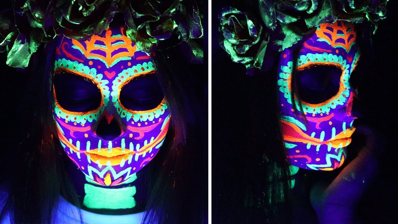 Glow In The Dark SUGAR SKULL Black Light Makeup Tutorial 🎨 - YouTube
