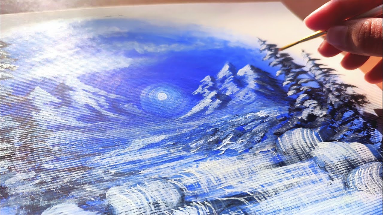 Mountain River Scene in Circular Frame: Acrylic Painting Techniques ...