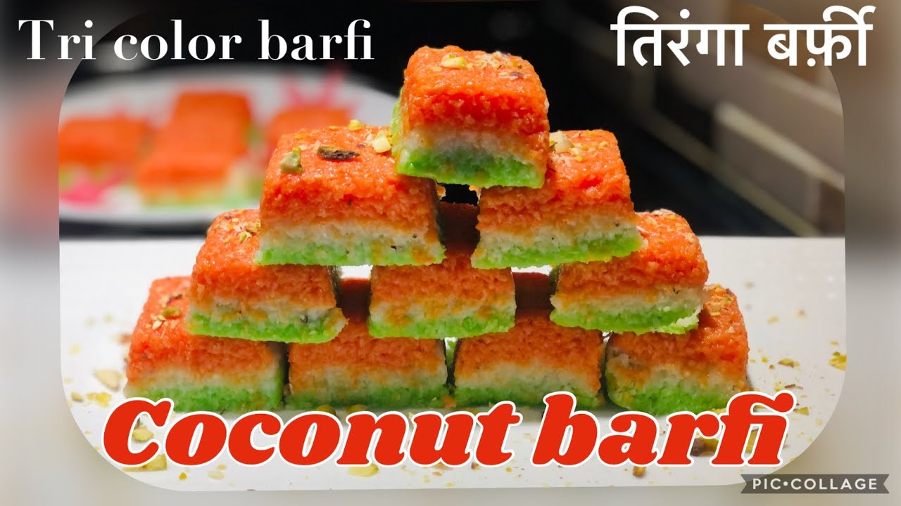 Tri color coconut burfi/coconut barfi in 5 min/5 मिनट में बनायें तिरंगा ...