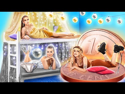 Building a Secret Room for Triplets! Gold vs. Silver vs. Bronze Girl!