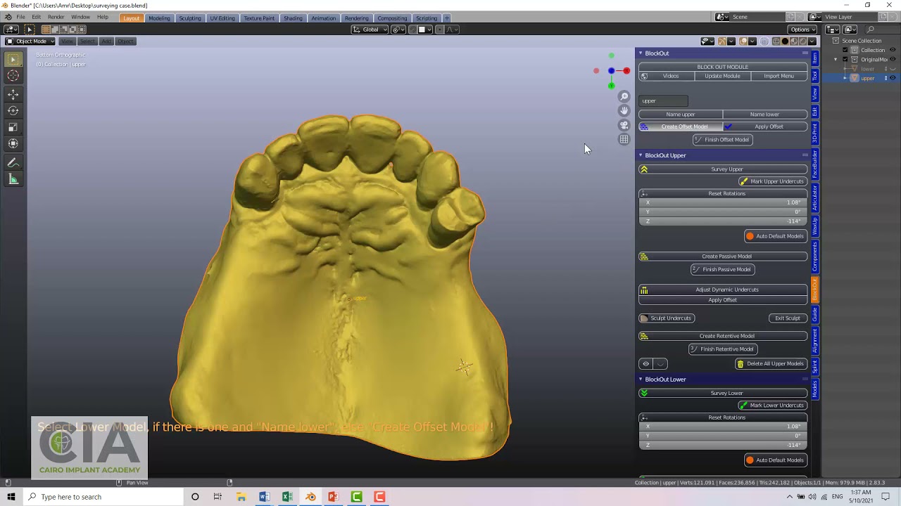 B4D blockout: 01-Surveying maxillary RPD case part1 - YouTube