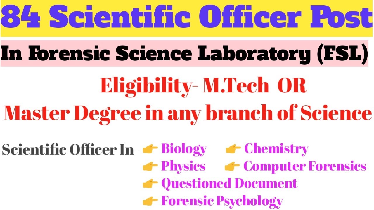 Recruitment of Scientific Officer in Forensic Science Laboratory of ...